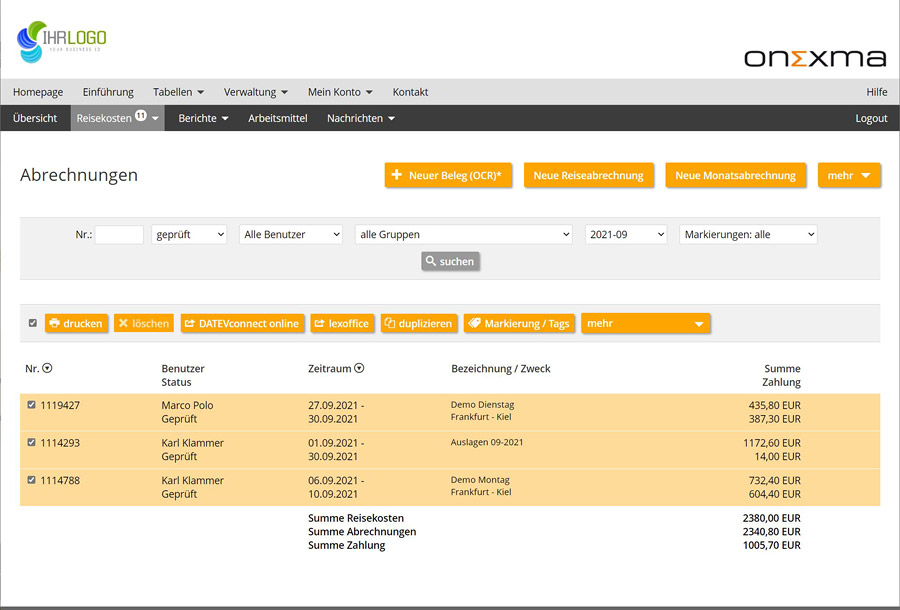 Reisekostenabrechnung mit DATEV