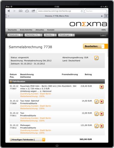 Reisekosten App von Onexma - Gratis für Android & Apple